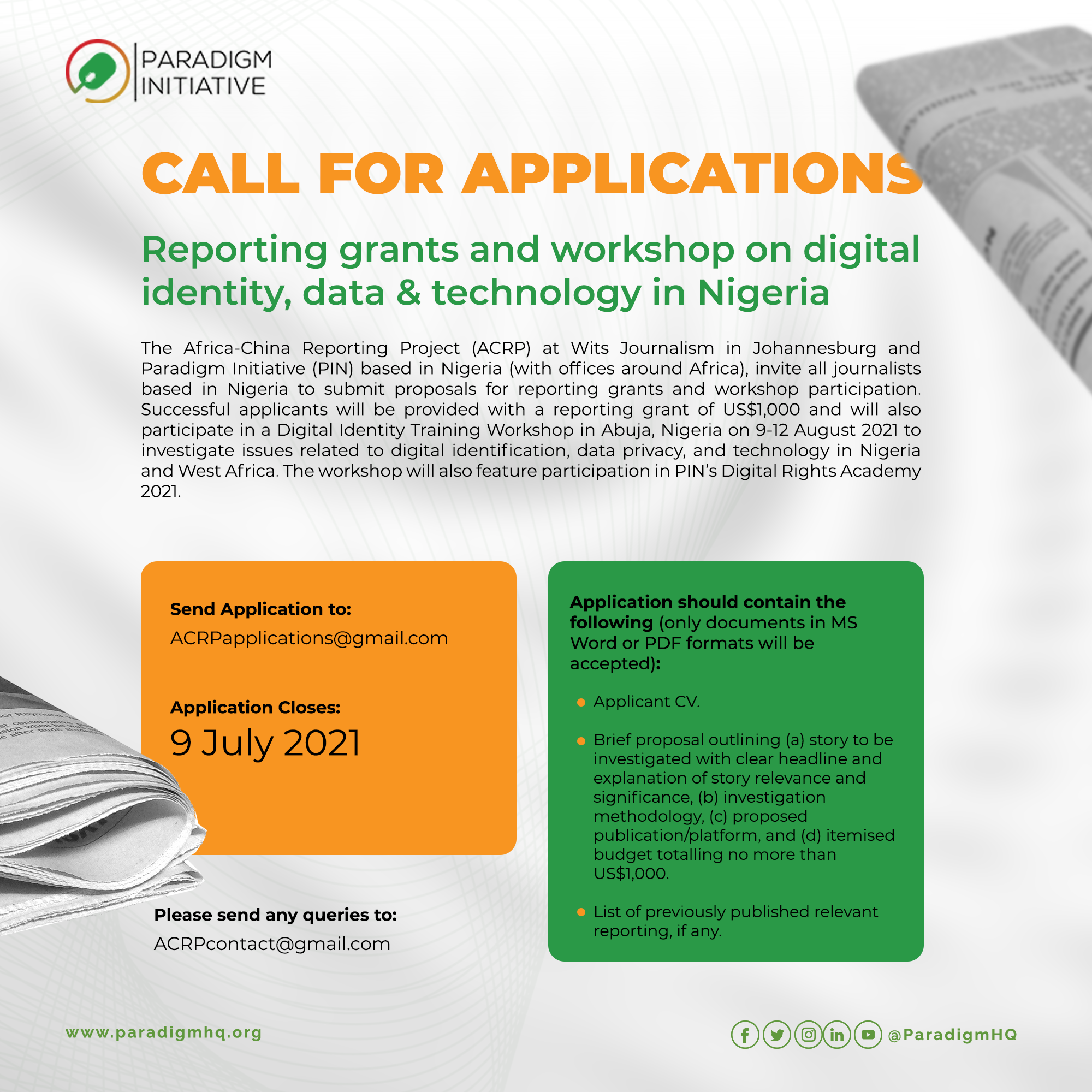 CALL FOR APPLICATIONS: Reporting grants and workshop on digital ...
